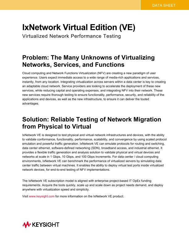 IxNetwork Virtual Edition (VE) PDF Asset Page | Keysight